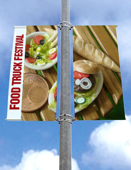 Street Pole Banner Brackets 18" Double Set with (2) 18" x 24" Vinyl Ba ...